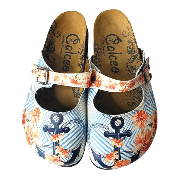 Calceo | Shoes | Calceo Coral Floral Anchor Square Comfort Mule Clog ...